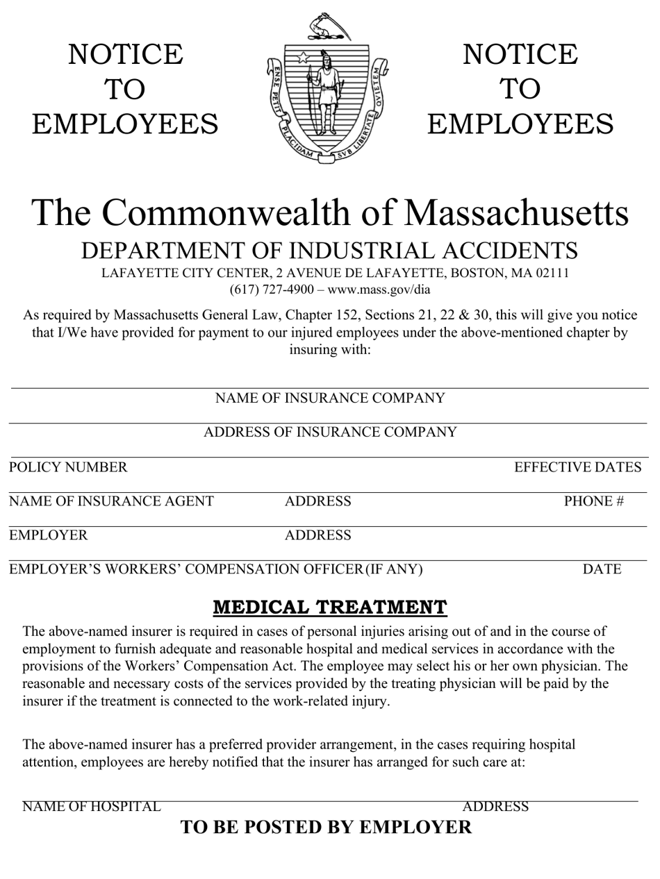 Massachusetts Notice to Employees - Fill Out, Sign Online and Download ...