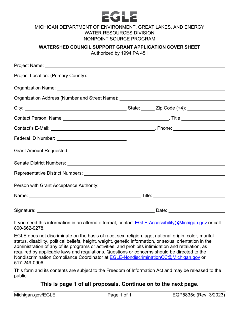 Form EQP5835C - Fill Out, Sign Online and Download Fillable PDF, Michigan | Templateroller