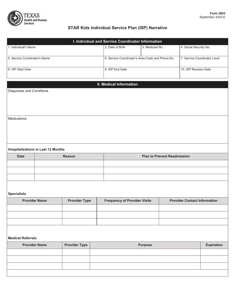 Form 2603 Download Fillable PDF or Fill Online Star Kids Individual ...
