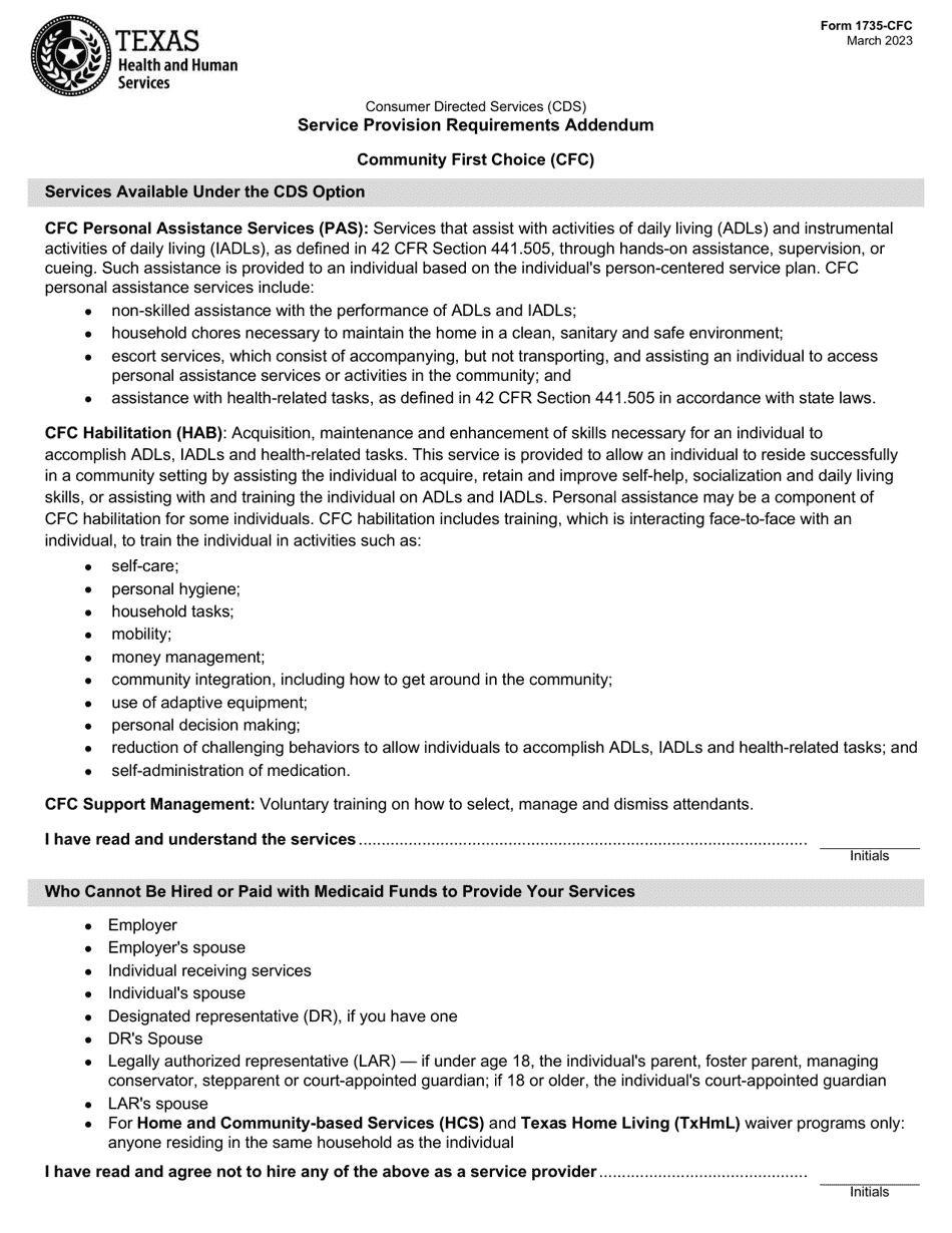 Form 1735-CFC Download Fillable PDF or Fill Online Service Provision ...