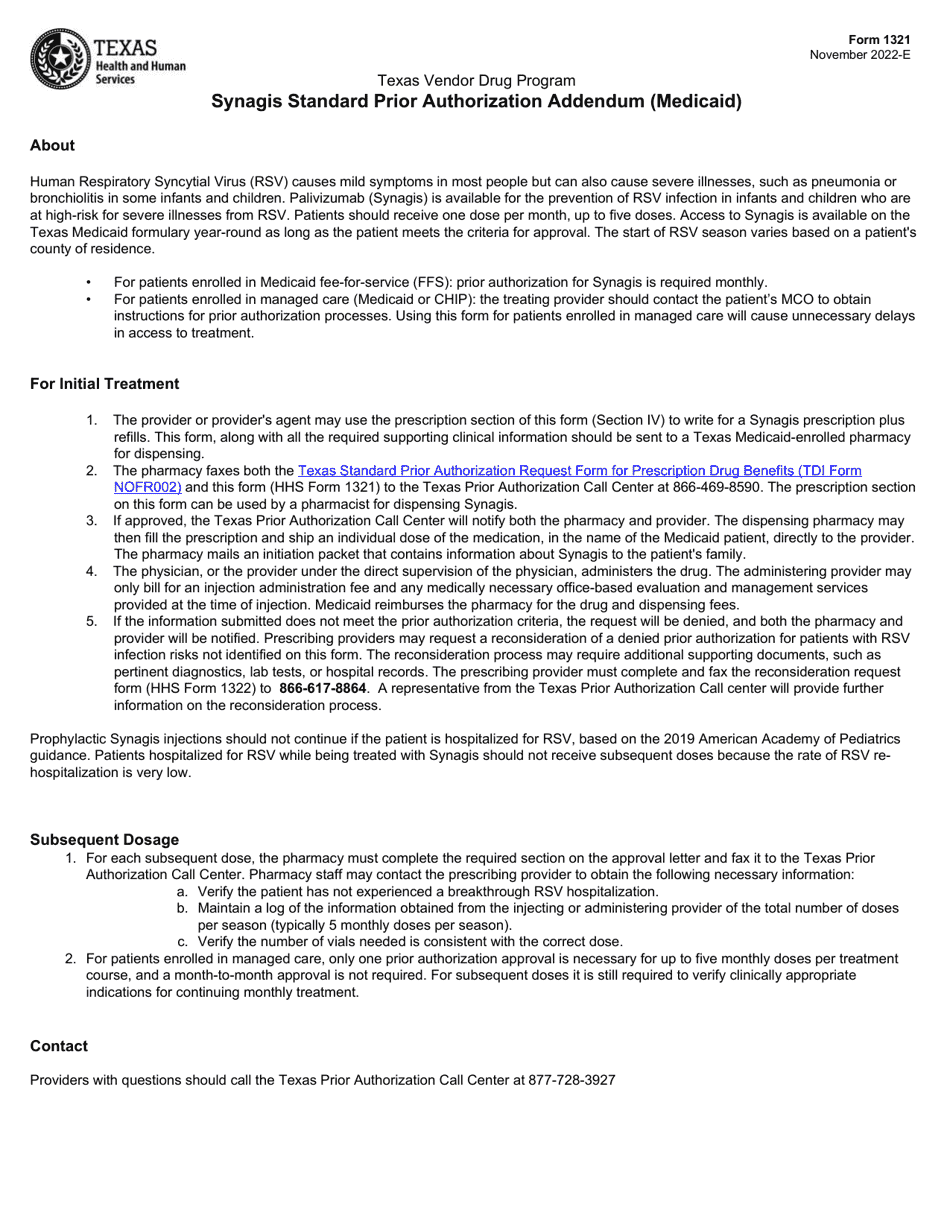Form 1321 Download Fillable PDF or Fill Online Synagis Standard Prior ...