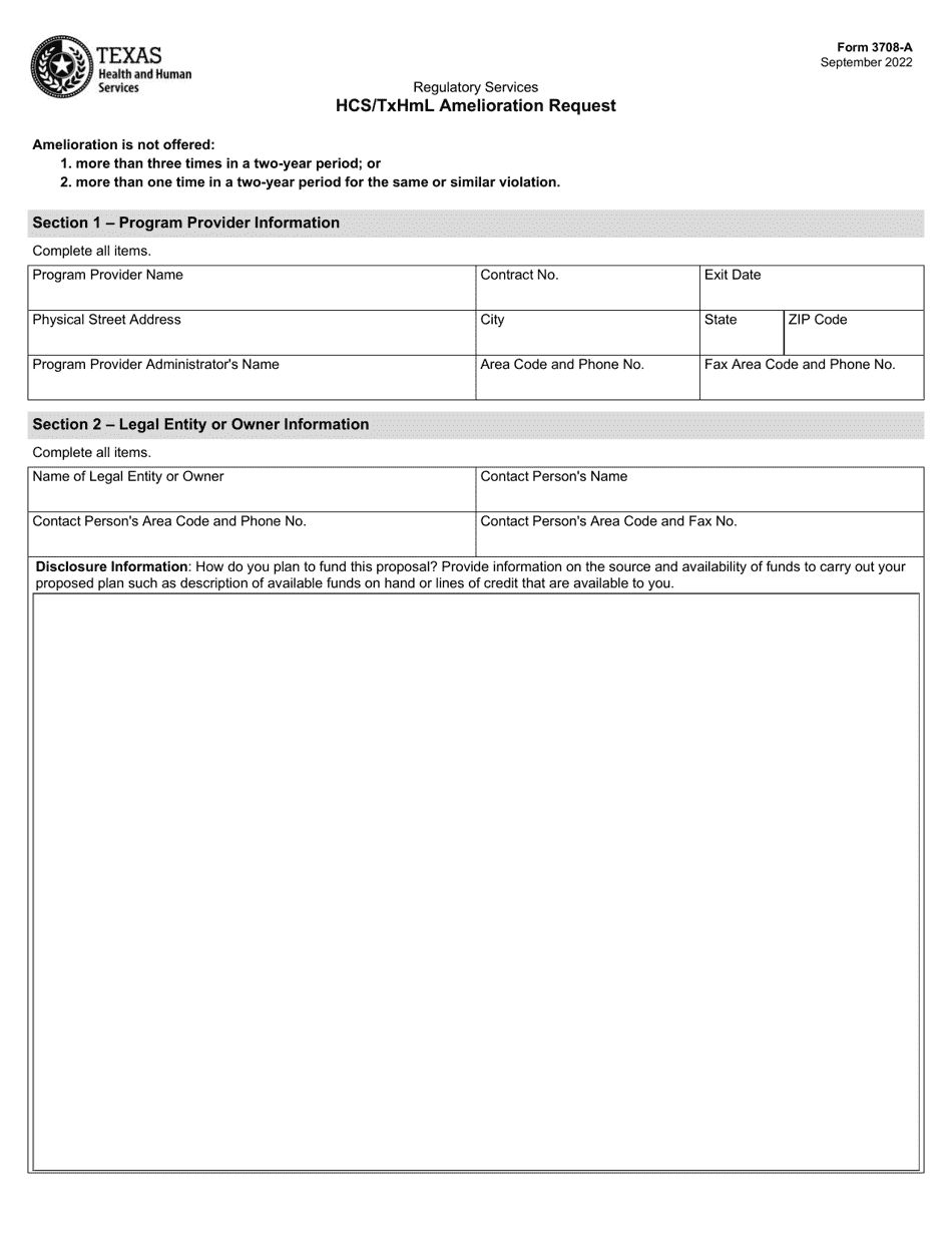 Form 3708-A - Fill Out, Sign Online and Download Fillable PDF, Texas ...
