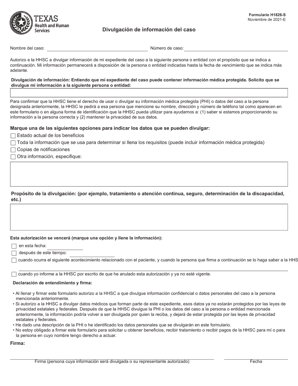 Formulario H1826-S Download Fillable PDF or Fill Online Divulgacion De ...