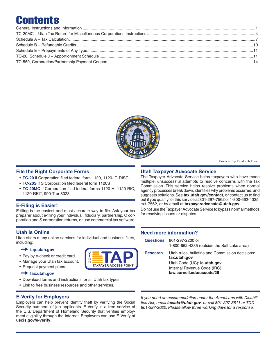 Download Instructions for Form TC-20MC Utah Tax Return for ...