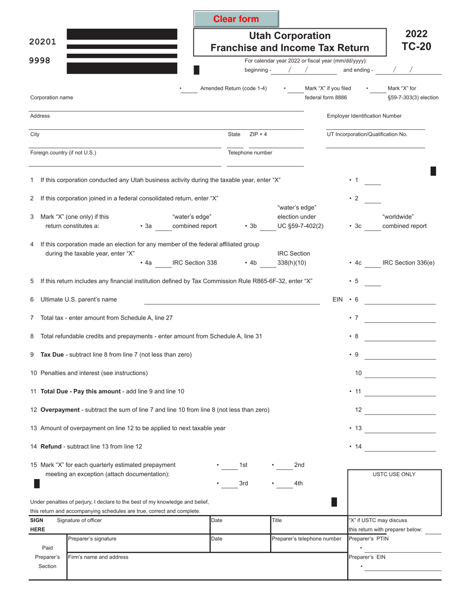 Form TC-20 - 2022 - Fill Out, Sign Online and Download Fillable PDF ...