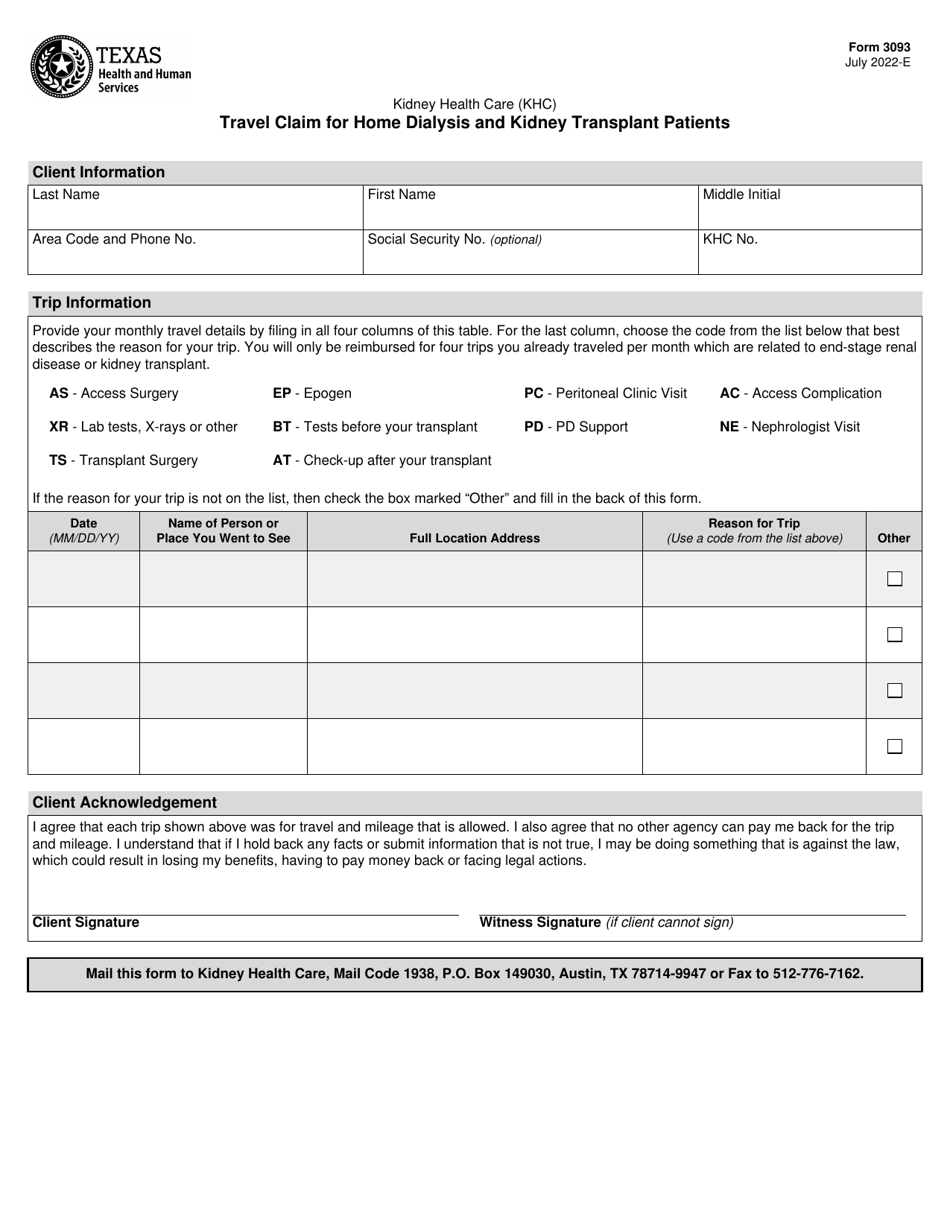 Form 3093 - Fill Out, Sign Online and Download Fillable PDF, Texas ...