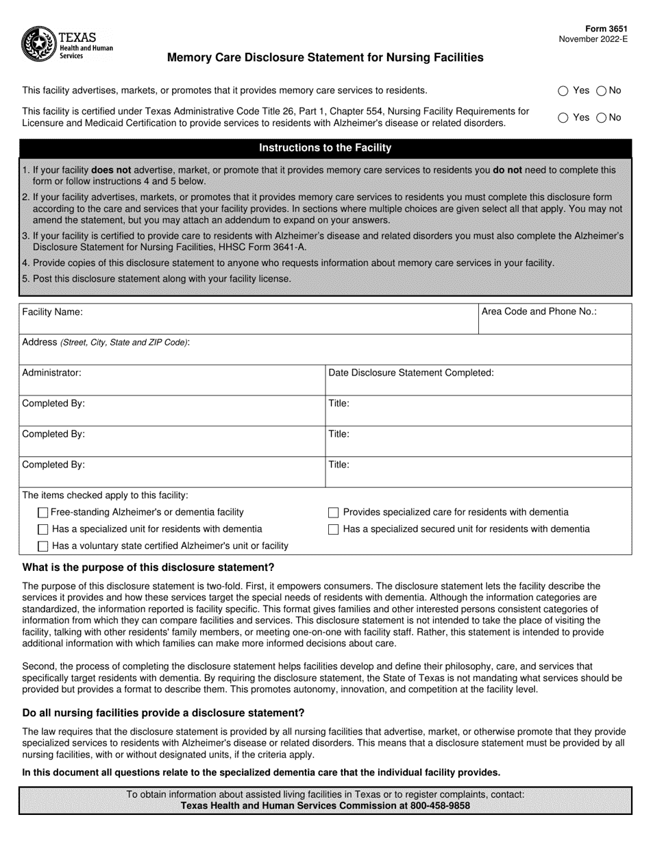 Form 3651 - Fill Out, Sign Online and Download Fillable PDF, Texas ...