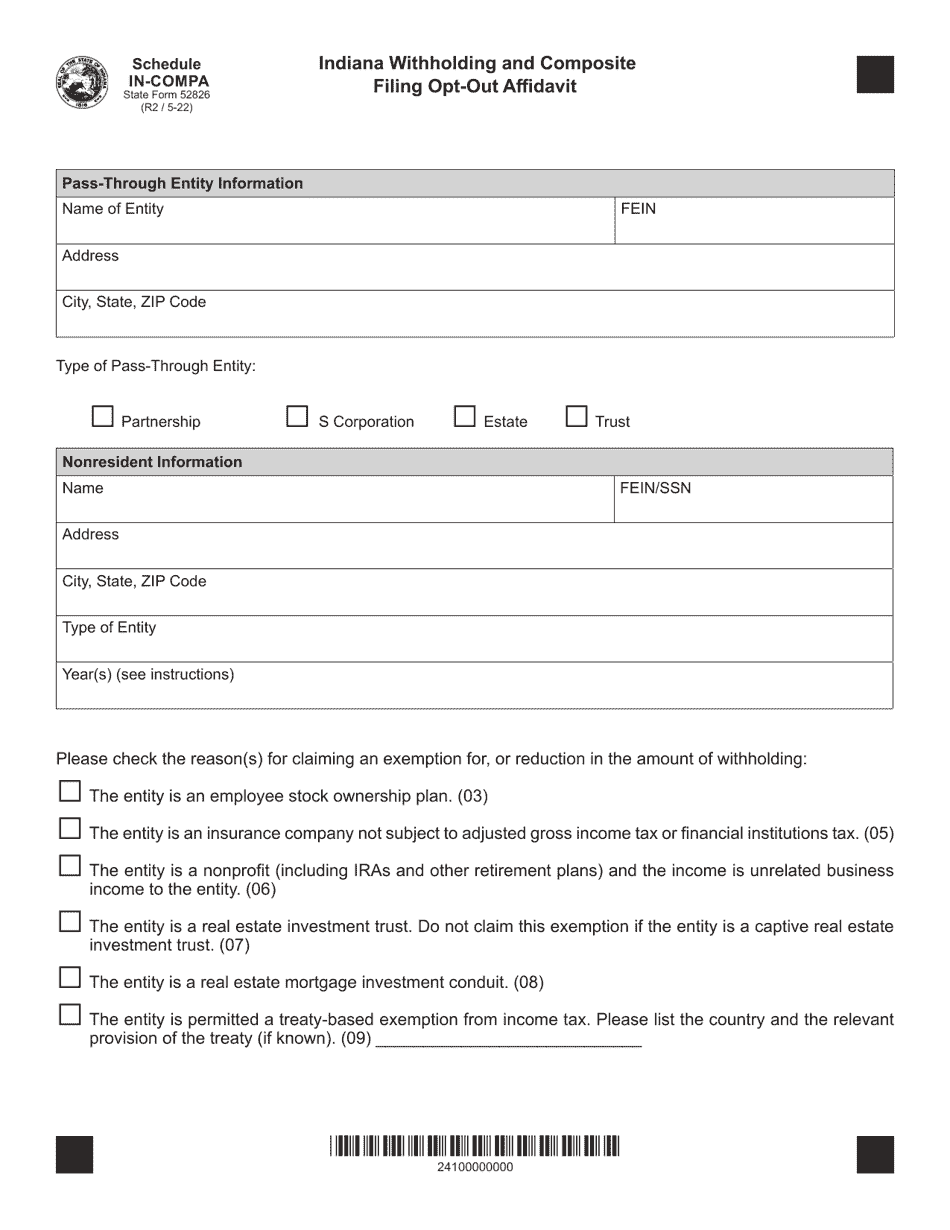 Form 52826 Schedule IN-COMPA - Fill Out, Sign Online and Download ...