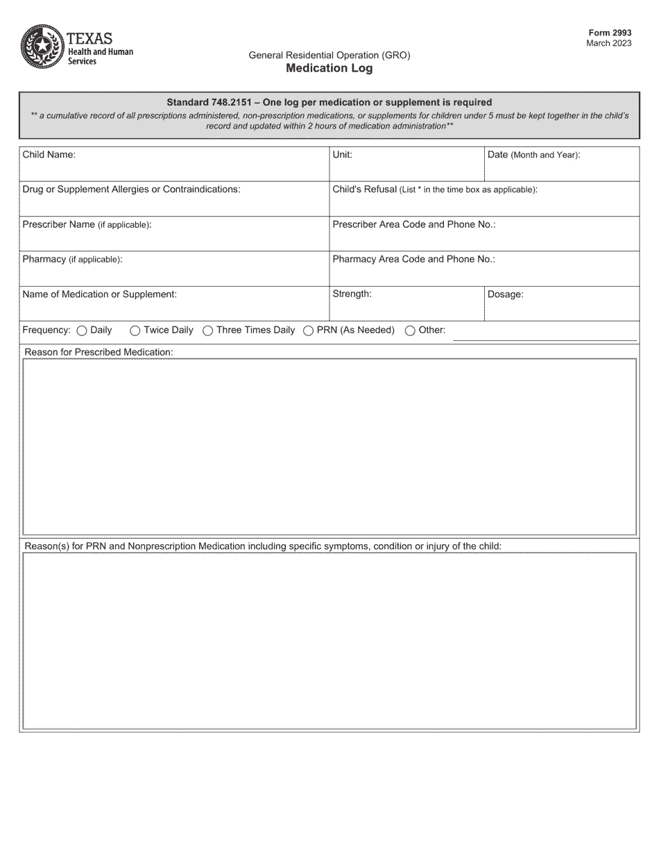 Form 2993 - Fill Out, Sign Online and Download Fillable PDF, Texas ...