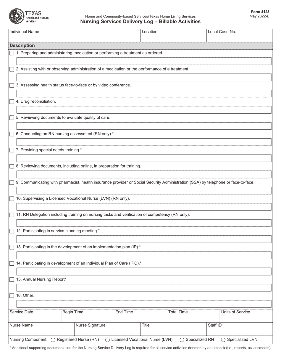 Form 4123 Download Fillable PDF or Fill Online Nursing Services ...