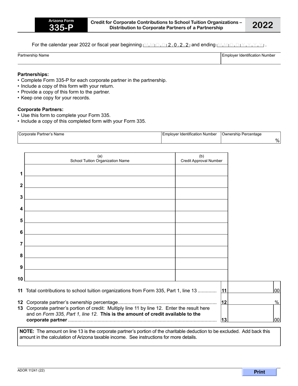 Arizona Form 335-P (ADOR11241) - 2022 - Fill Out, Sign Online and ...
