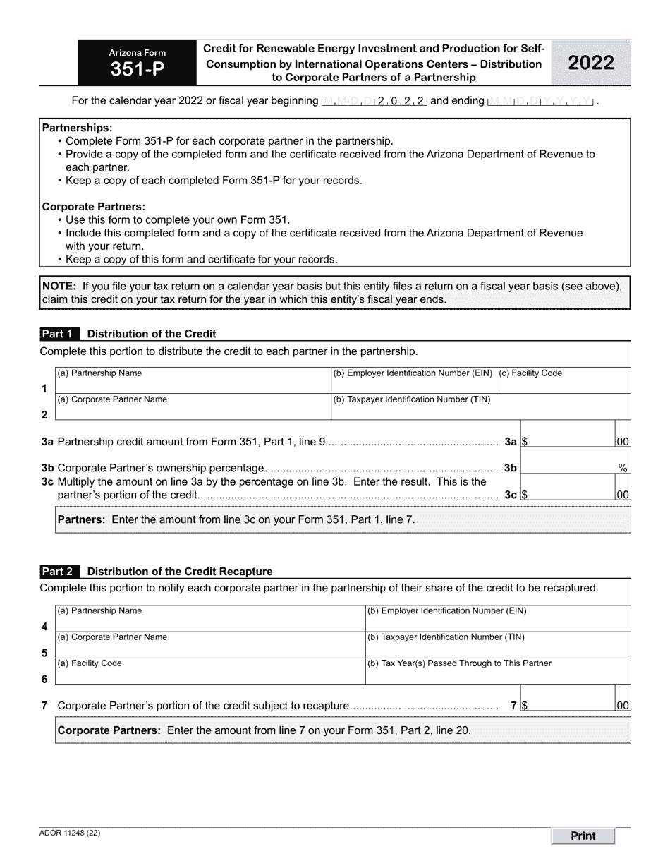 Arizona Form 351-P (ADOR11248) - 2022 - Fill Out, Sign Online and ...
