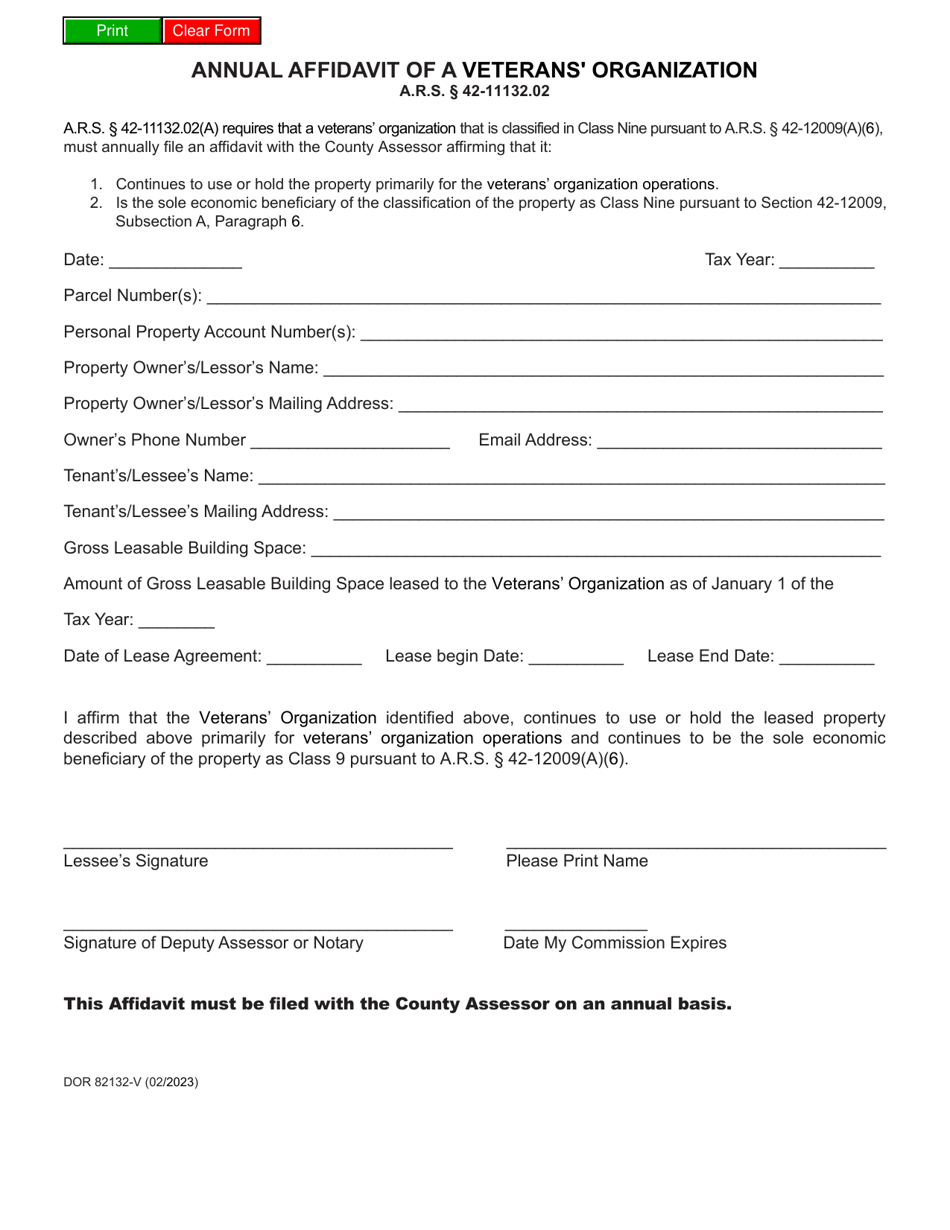 Form DOR82132-V - Fill Out, Sign Online and Download Fillable PDF ...