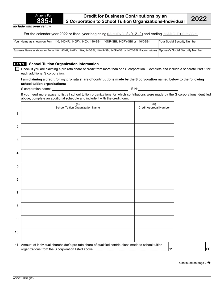Arizona Form 335-I (ADOR11239) Download Fillable PDF or Fill Online ...