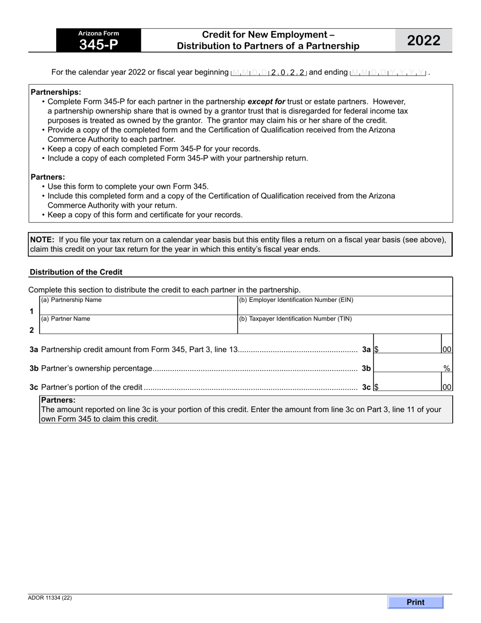 Arizona Form 345-P (ADOR11334) Download Fillable PDF or Fill Online ...
