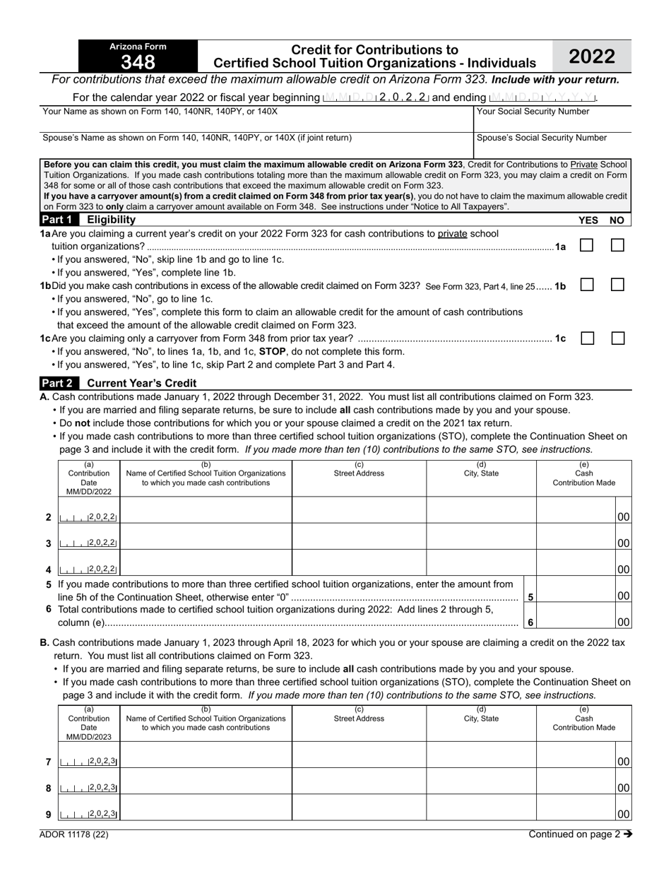 Arizona Form 348 (ADOR11178) Download Fillable PDF or Fill Online ...
