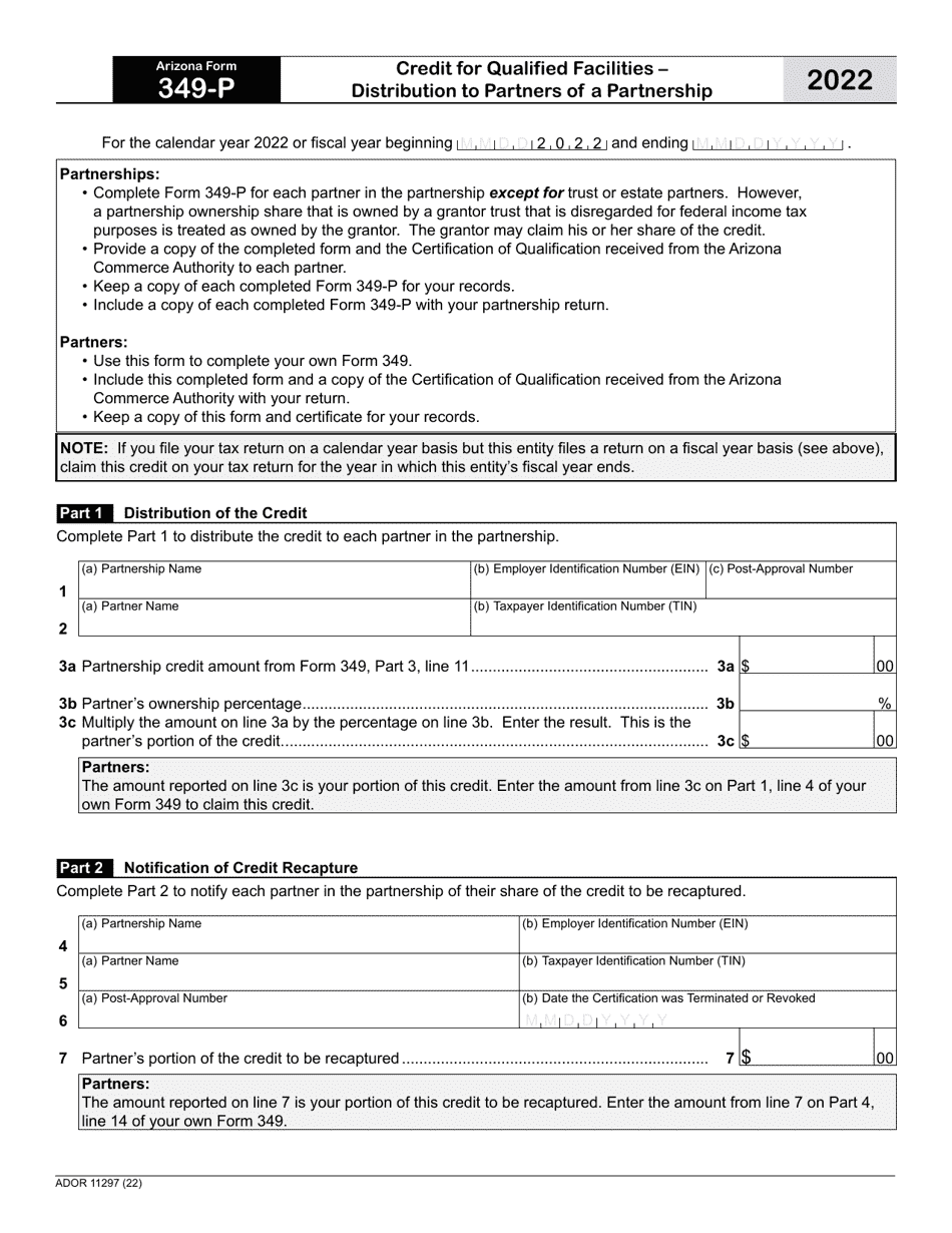 Arizona Form 349-P (ADOR11297) - 2022 - Fill Out, Sign Online and ...