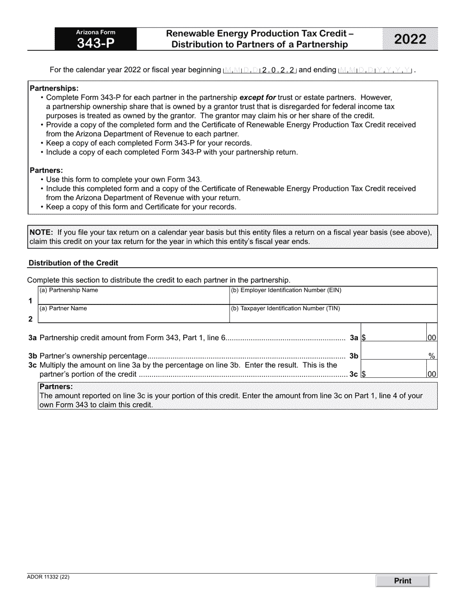 Arizona Form 343-P (ADOR11332) Download Fillable PDF or Fill Online ...