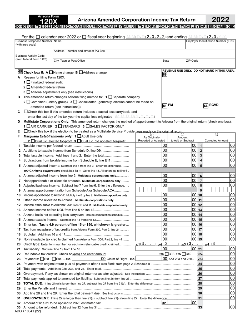 Arizona Form 120X (ADOR10341) - 2022 - Fill Out, Sign Online and ...