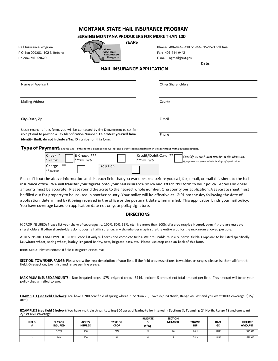 Montana Hail Insurance Application - Montana State Hail Insurance ...