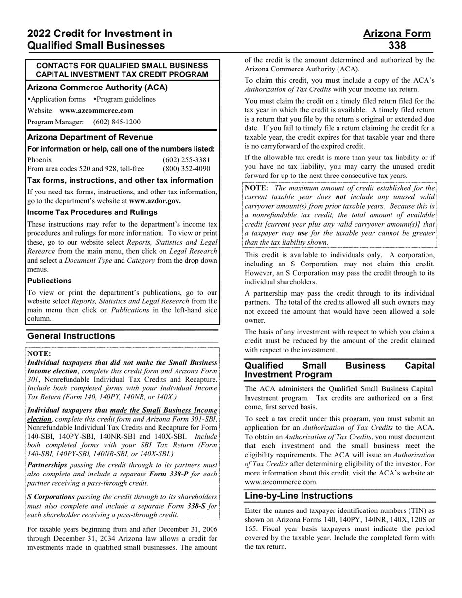 Download Instructions for Arizona Form 338, Arizona Form 338-P, Arizona ...
