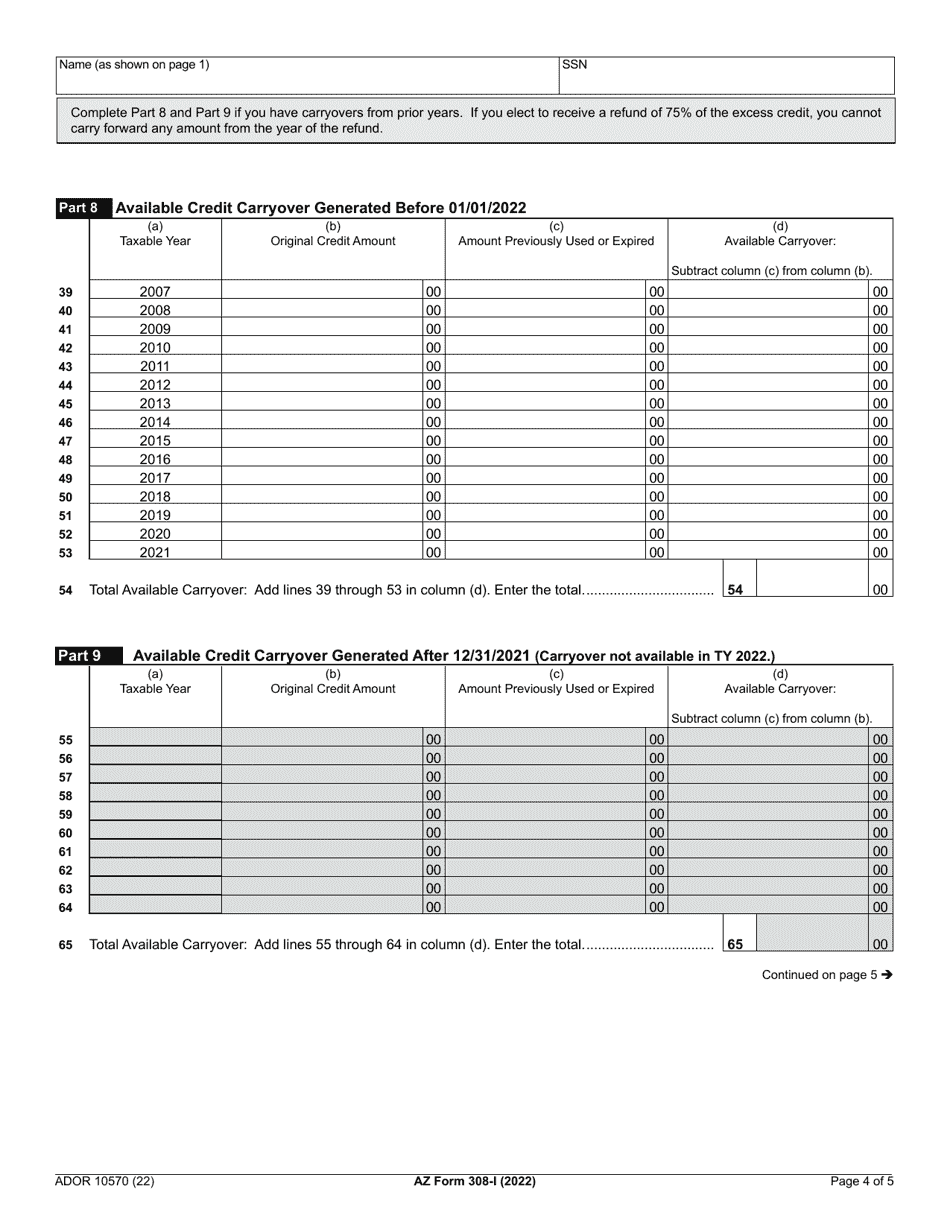 Arizona Form 308 I ADOR10570 Download Fillable PDF Or Fill Online