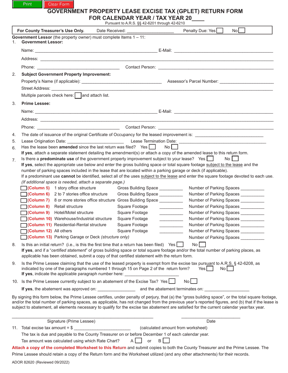 Form ADOR82620 Download Fillable PDF or Fill Online Government Property ...