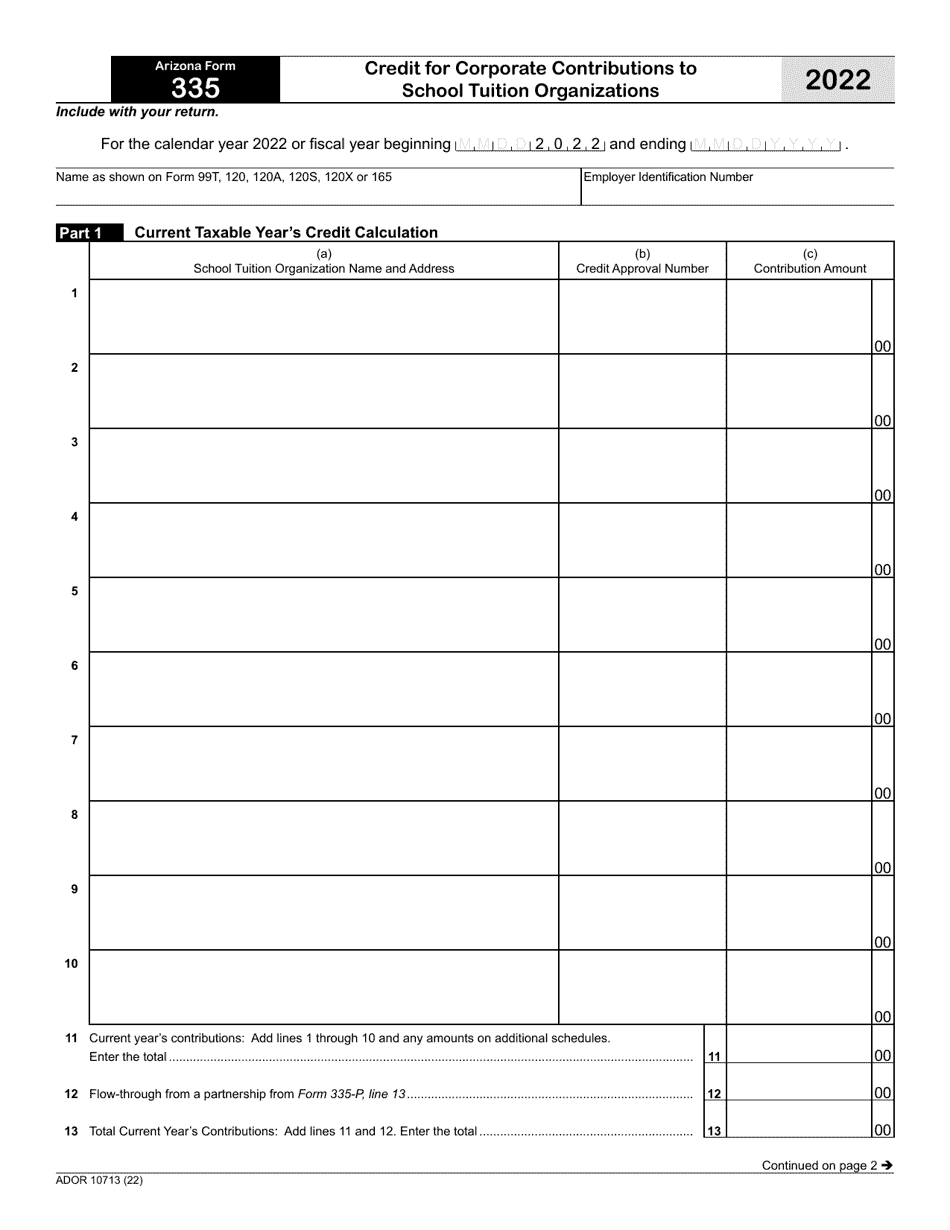 Arizona Form 335 (ADOR10713) - 2022 - Fill Out, Sign Online and ...