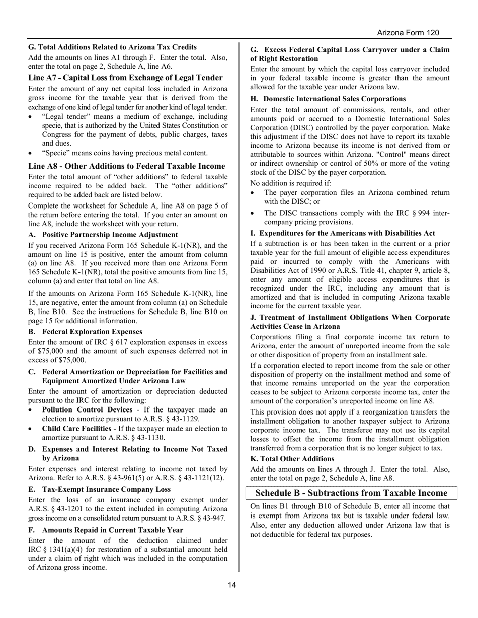 Download Instructions for Arizona Form 120, ADOR10336 Arizona ...