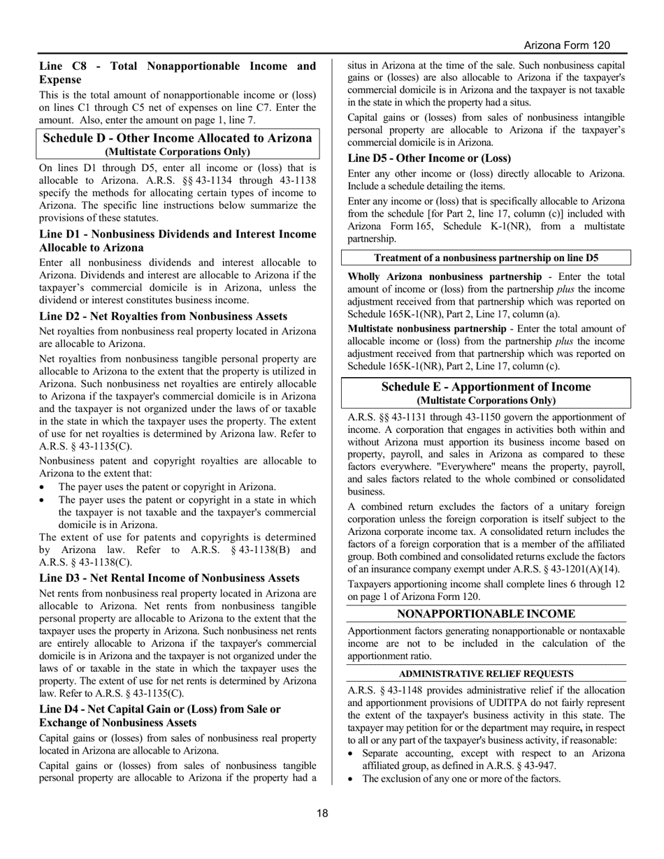 Download Instructions for Arizona Form 120, ADOR10336 Arizona ...
