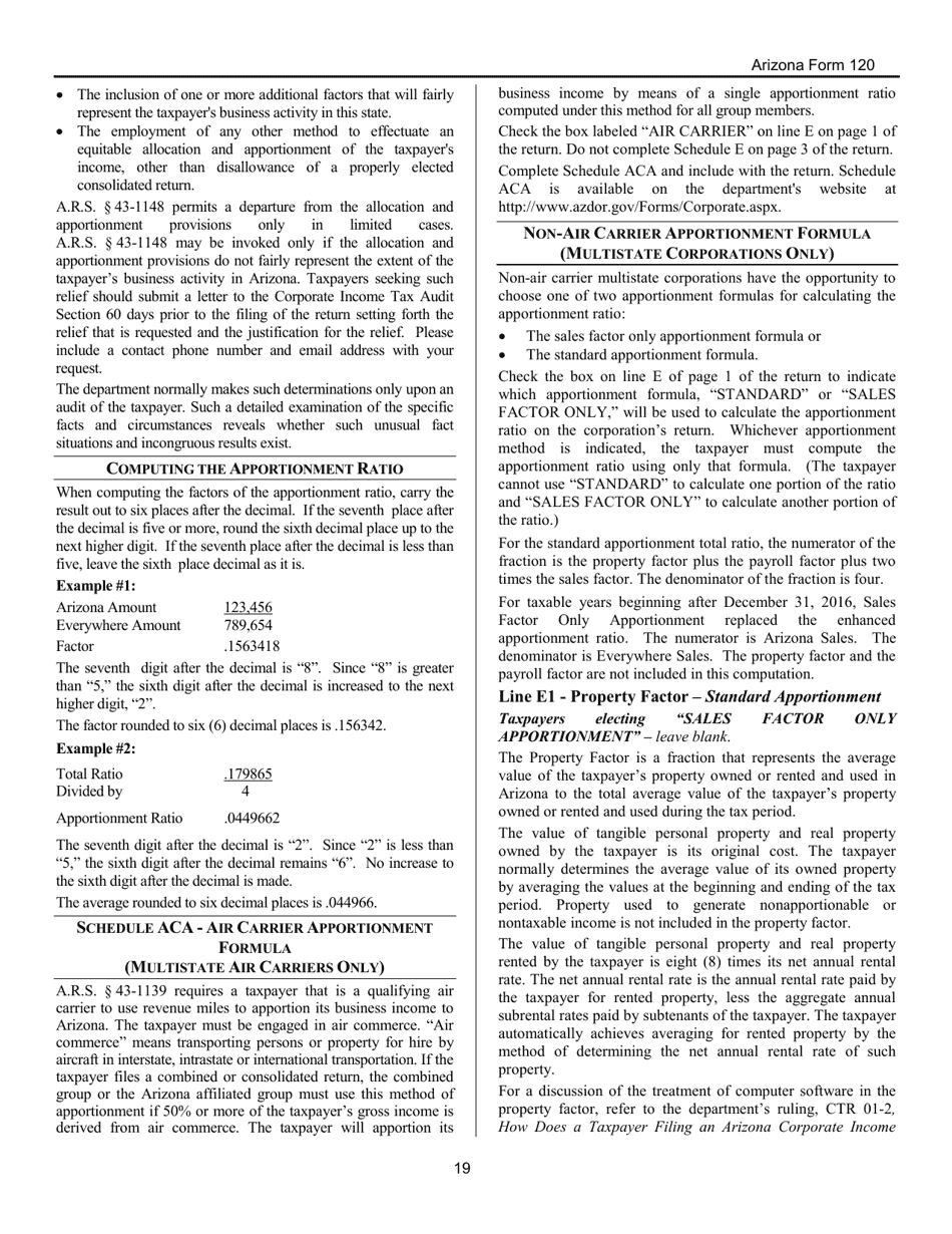 Download Instructions for Arizona Form 120, ADOR10336 Arizona ...