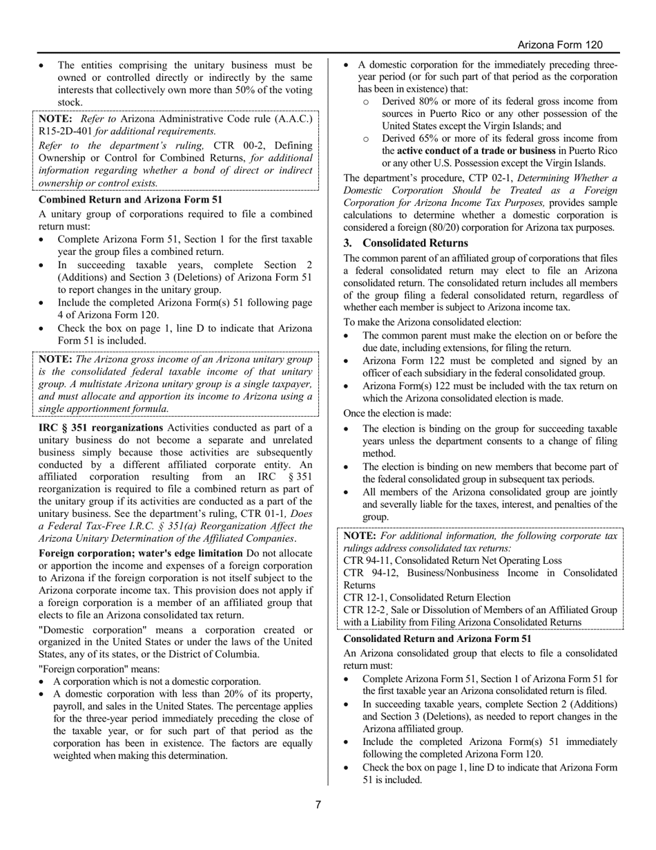 Download Instructions for Arizona Form 120, ADOR10336 Arizona ...