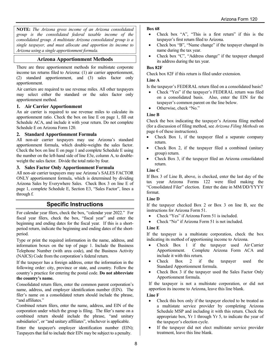 Download Instructions for Arizona Form 120, ADOR10336 Arizona ...