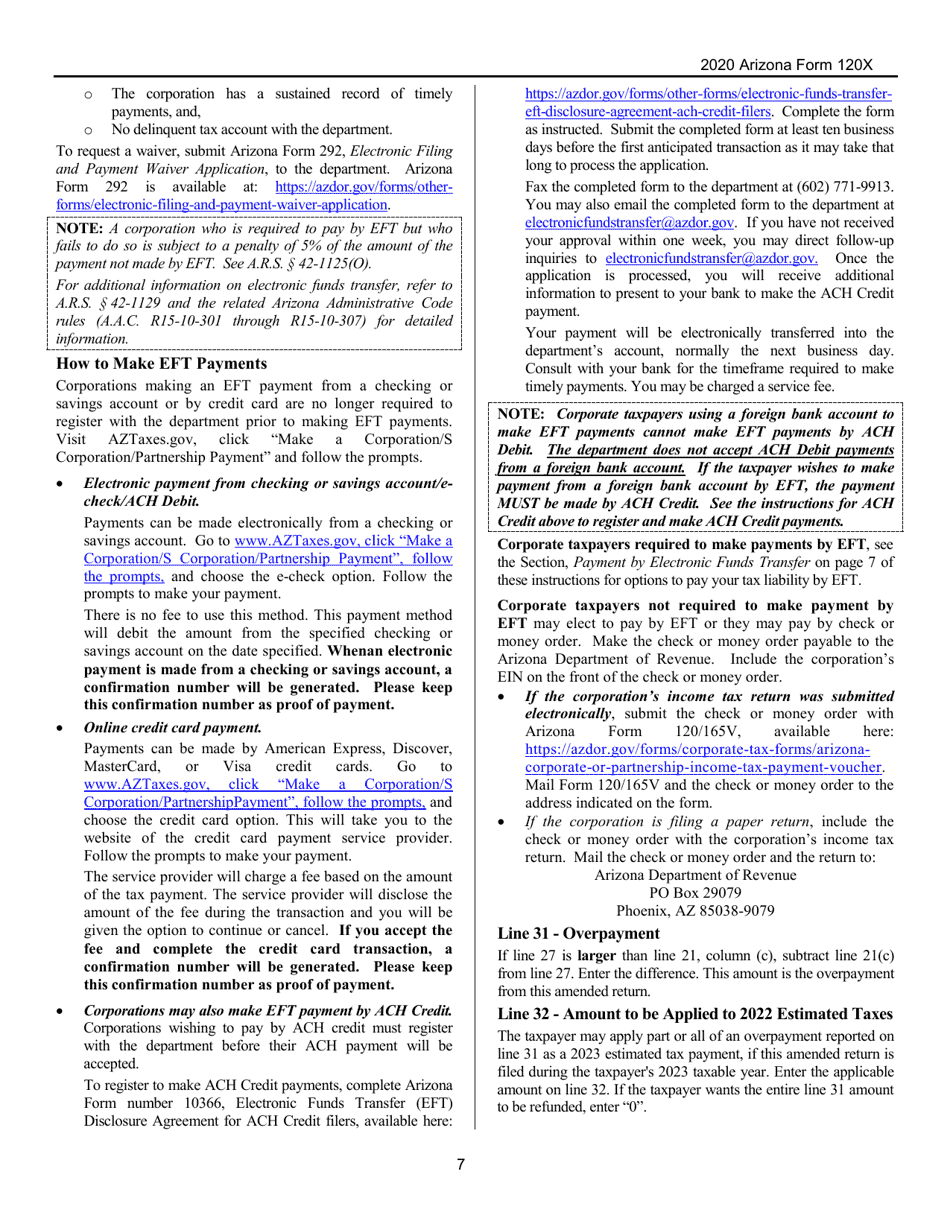 Download Instructions for Arizona Form 120X, ADOR10341 Arizona Amended ...