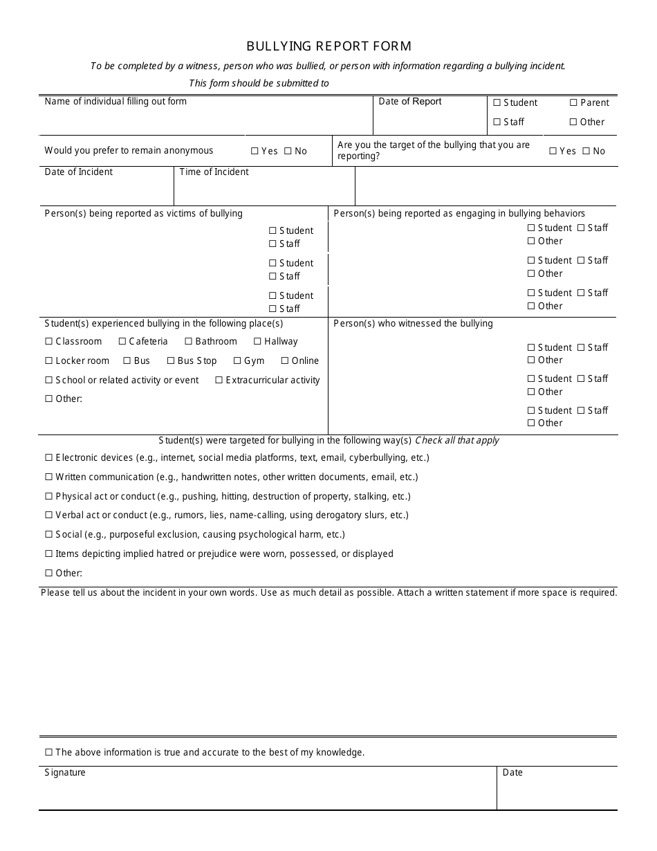 Wisconsin Bullying Report Form - Fill Out, Sign Online and Download PDF ...