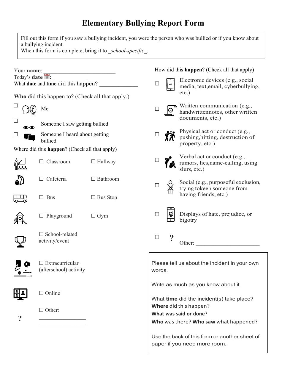 Wisconsin Elementary Bullying Report Form - Fill Out, Sign Online and ...