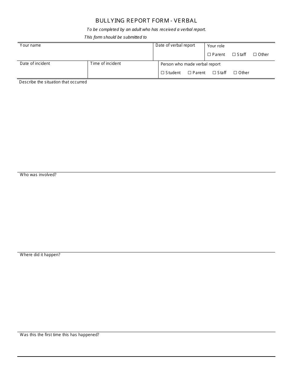 Wisconsin Bullying Report Form - Verbal - Fill Out, Sign Online and ...