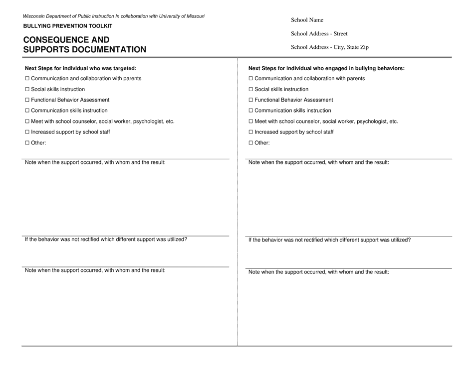Wisconsin Bullying Prevention Toolkit Consequence and Supports ...
