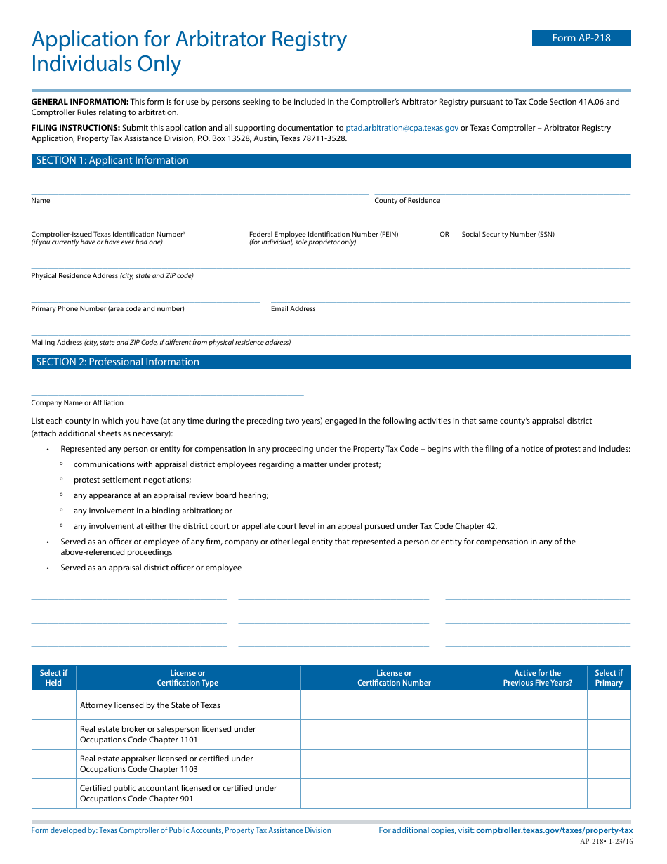 Form AP-218 - Fill Out, Sign Online and Download Fillable PDF, Texas ...