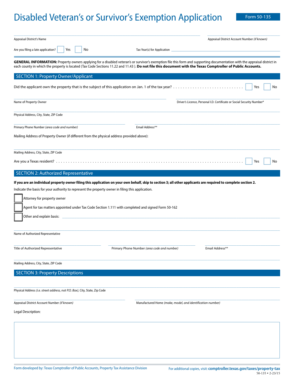Form 50-135 Download Fillable PDF or Fill Online Disabled Veteran's or ...