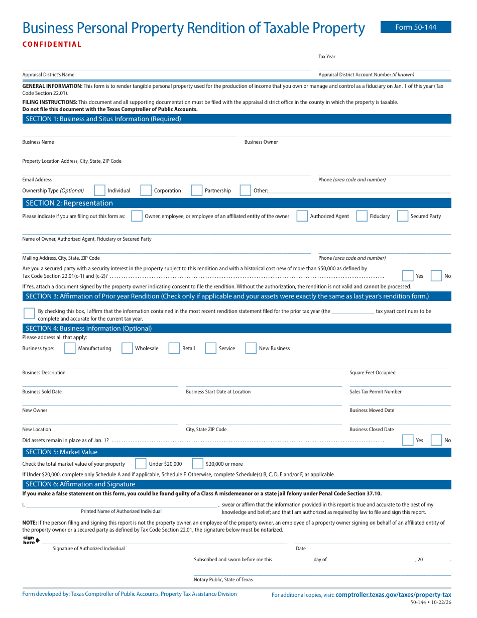 Form 50-144 - Fill Out, Sign Online and Download Fillable PDF, Texas ...