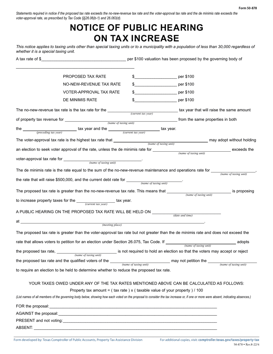 Form 50-878 - Fill Out, Sign Online and Download Printable PDF, Texas ...