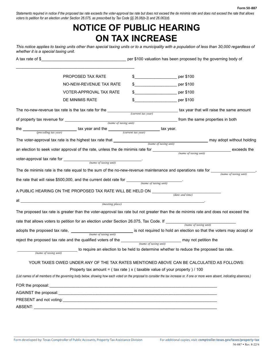 Form 50-887 - Fill Out, Sign Online and Download Printable PDF, Texas ...