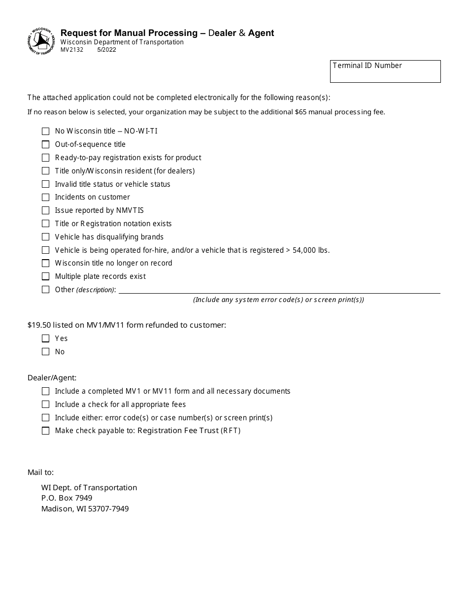 Form MV2132 Download Fillable PDF or Fill Online Request for Manual ...