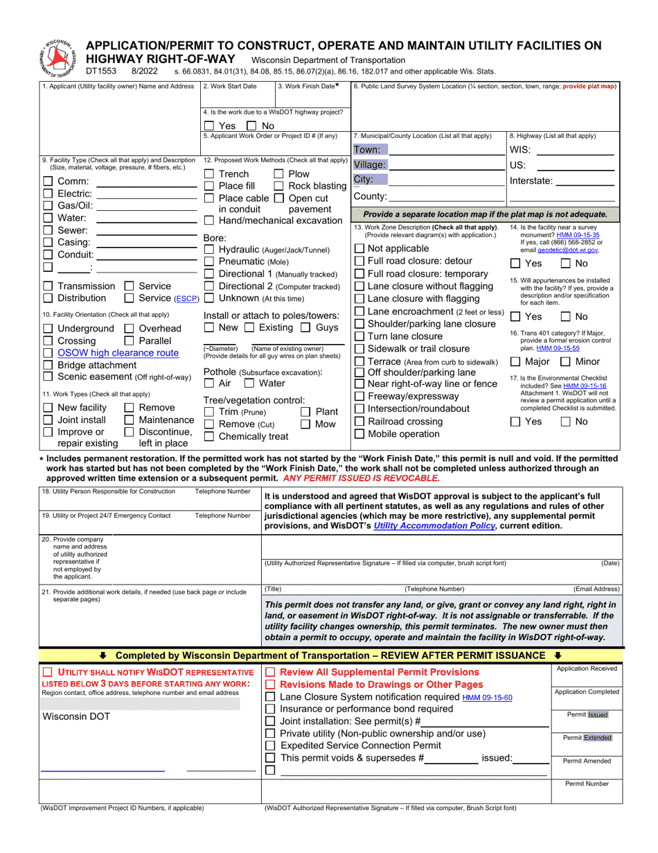 Form DT1553 Download Fillable PDF or Fill Online Application/Permit to ...