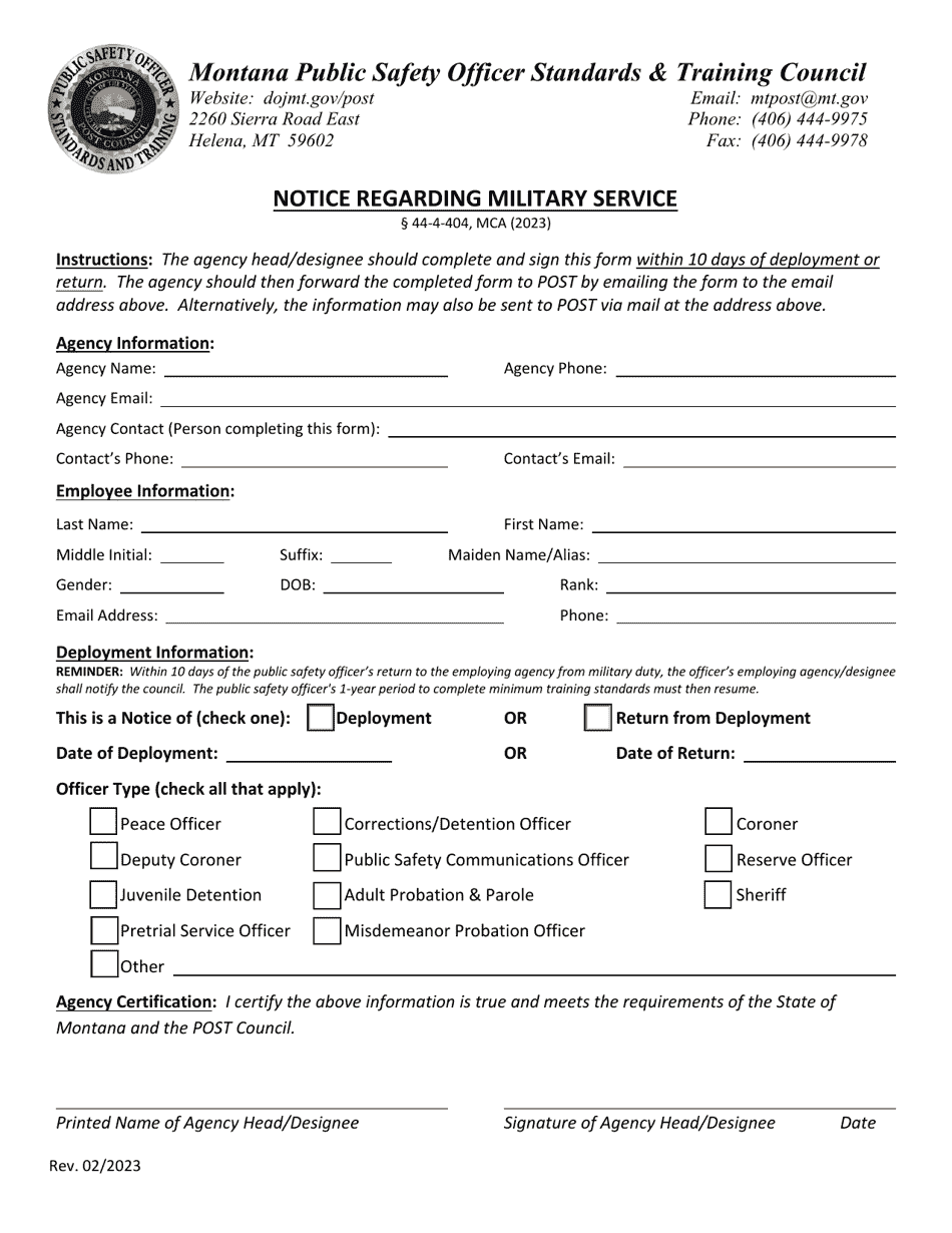 Montana Notice Regarding Military Service - Fill Out, Sign Online and ...