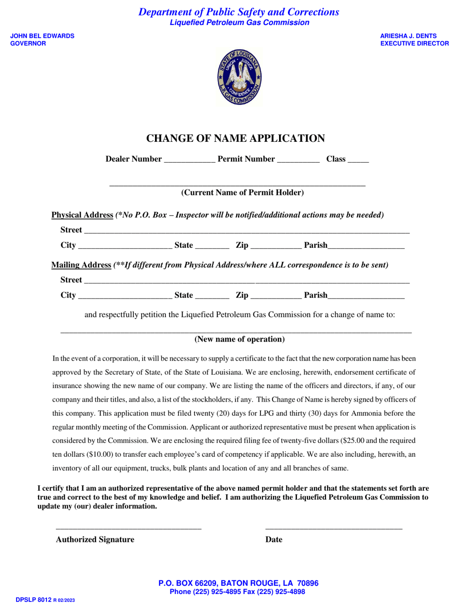 Form DPSLP8012 - Fill Out, Sign Online and Download Printable PDF ...