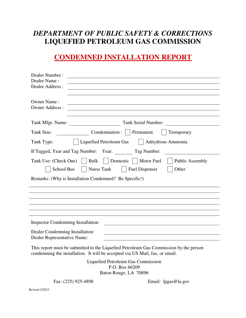 Louisiana Condemned Installation Report - Fill Out, Sign Online and ...