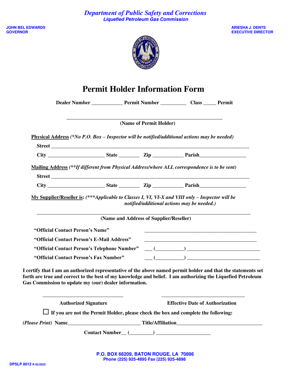 Form DPSLP8012 - Fill Out, Sign Online and Download Printable PDF ...