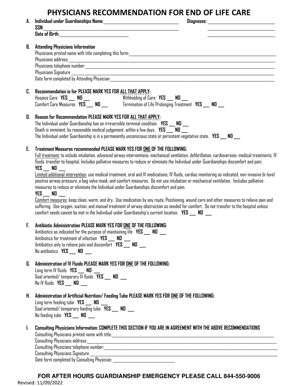 Kentucky Physicians Recommendation for End of Life Care - Fill Out ...